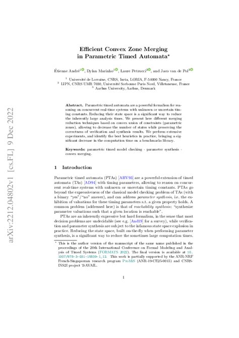 Pdf Efficient Convex Zone Merging In Parametric Timed Automata
