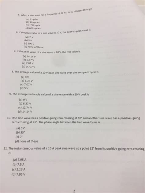 Solved When A Sine Wave Has A Frequency Of 60 Hz In 10 S It