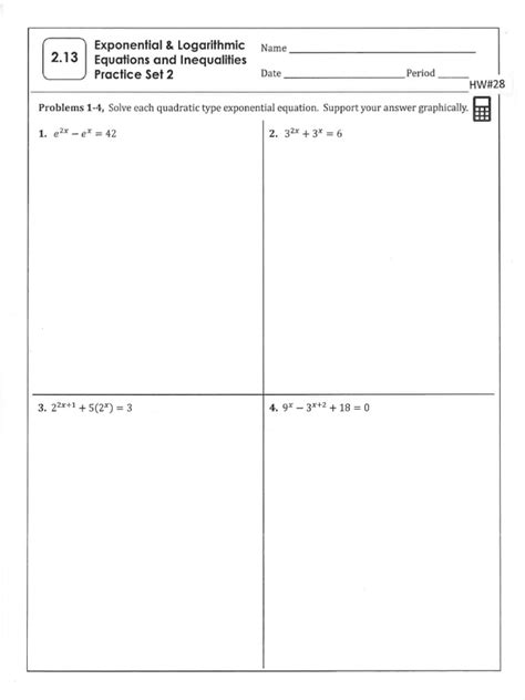 Hw 2328 More Solving Exponentials And Logs Pdf