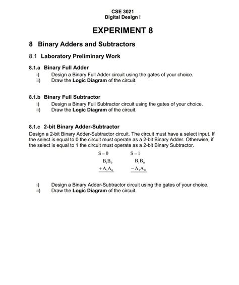 Solved Cse 3021 Digital Design Experiment 8 8 Binary Adders