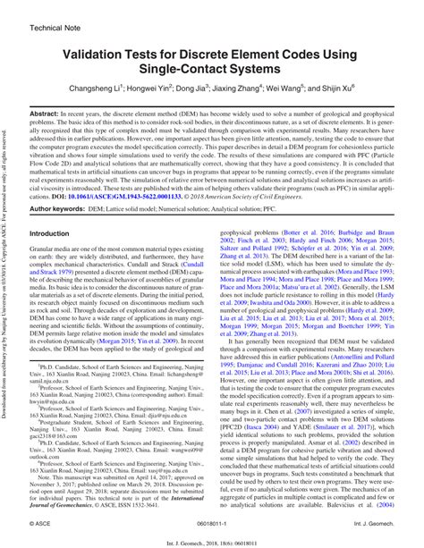 pdf validation tests for discrete element codes using single contact