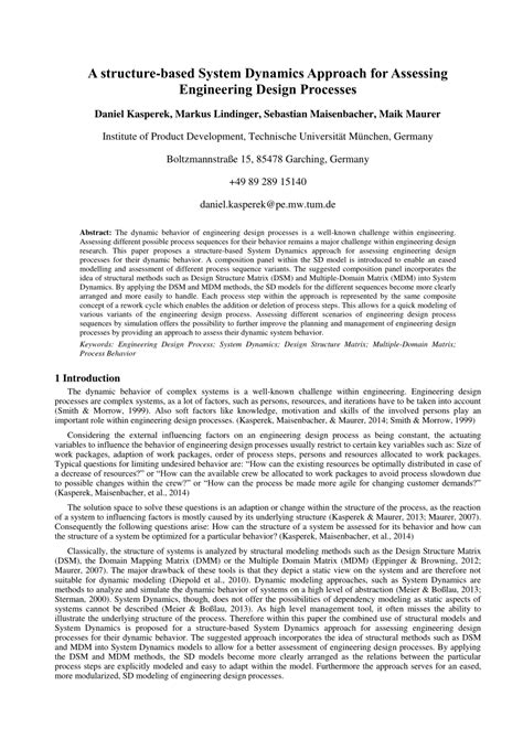 Pdf A Structure Based System Dynamics Approach For Assessing Engineering Design Processes