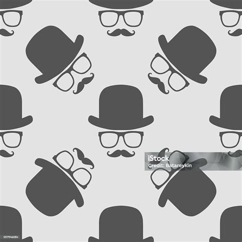 빈티지 지역으로 1930년대 모자 콧수염 기호까지 이음새 없는 패턴 모자 모자류에 대한 스톡 벡터 아트 및 기타 이미지 모자