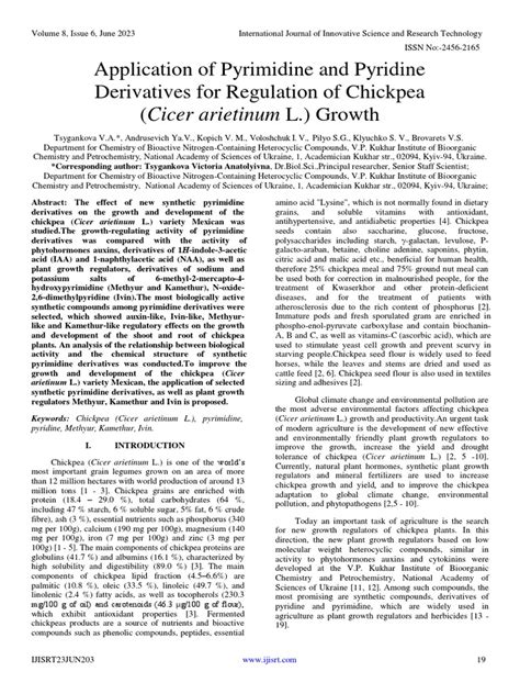 Application Of Pyrimidine And Pyridine Derivatives For Regulation Of Chickpea Cicer Arietinum L