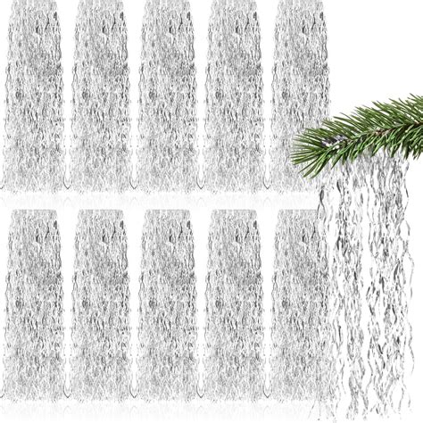 Com Four® 10x Lametta Silberfarbene Lametta Girlande Für Weihnachten