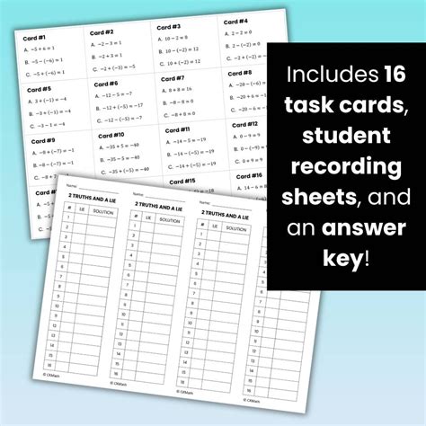 Adding And Subtracting Integers Two Truths And A Lie Task Card Activity