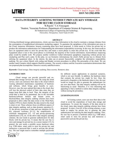 Data Integrity Auditing Without Private Key Storage For Secure Cloud Storage Pdf
