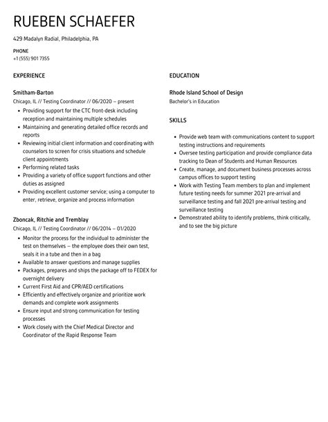 Testing Coordinator Resume Samples Velvet Jobs