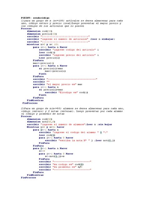 fundamentos de programacion ejercicios de clases en pseint