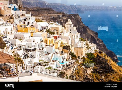 White Architecture Of Oia Village On Santorini Island Greece Stock