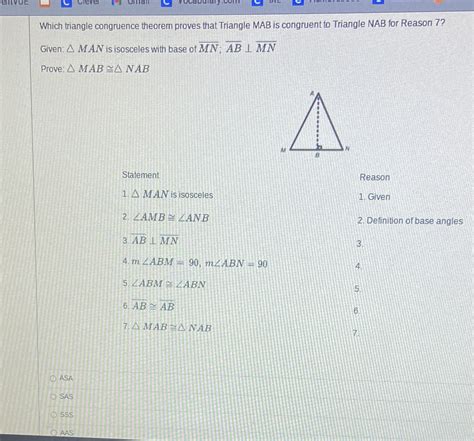 [solved] Which Triangle Congruence Theorem Proves That Triangle Mab Is Course Hero