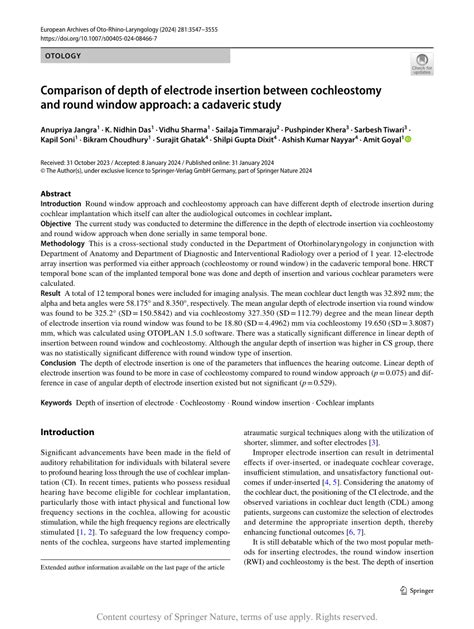 Comparison Of Depth Of Electrode Insertion Between Cochleostomy And Round Window Approach A