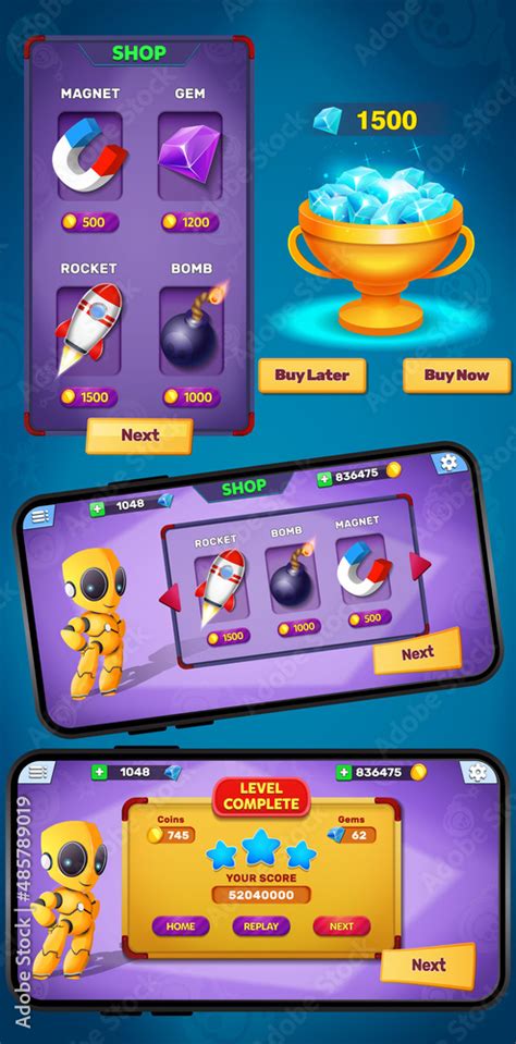 Game Ui Kit Menus Pop Up Screens And Game Elements Stock Vector Adobe Stock