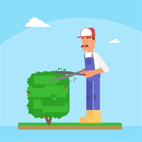 Premium Vector Gardener Cutting Tree Cartoon Vector Illustration