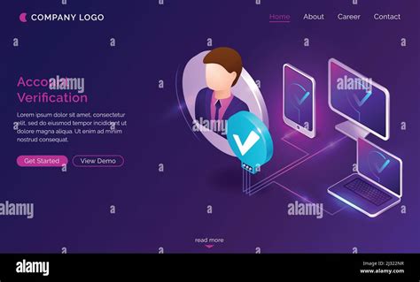Account Verification Isometric Landing Page Smartphone Computer And Laptop Connected Via One