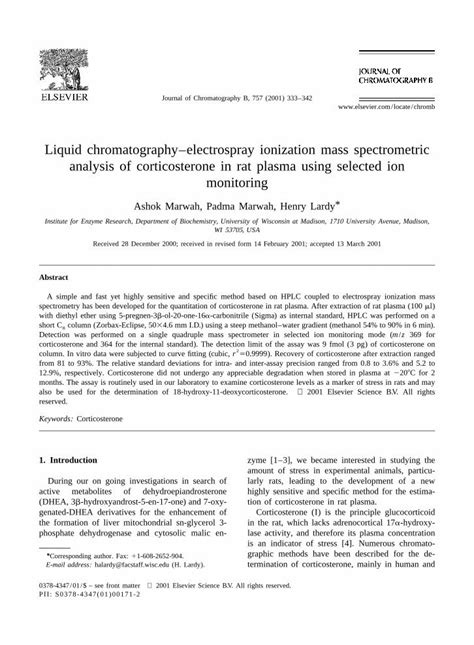 Pdf Liquid Chromatography Electrospray Ionization Mass Spectrometric Analysis Of