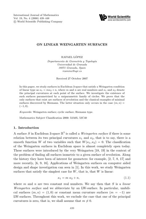 Pdf On Linear Weingarten Surfaces
