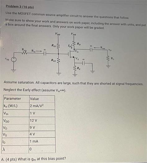 solved problem 3 16 pts use the mosfet common source