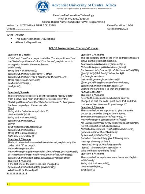 Tcp2 Final Exam Tcpip And Solution Pdf Internet Protocols