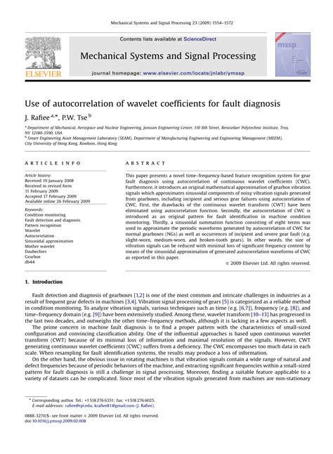 Pdf Use Of Autocorrelation Of Wavelet Coefficients For Fault Diagnosis