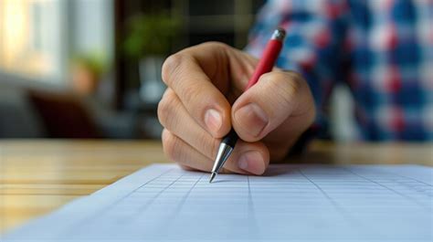 Premium Photo Writing On Paper With A Pencil Using Office Supplies For Handwriting Gesture