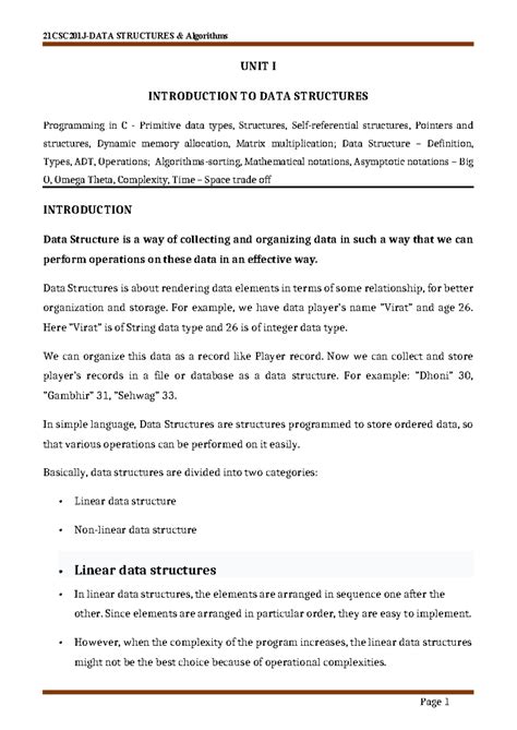 Data Structures And Algorithms Cs101 Unit I Overview Studocu