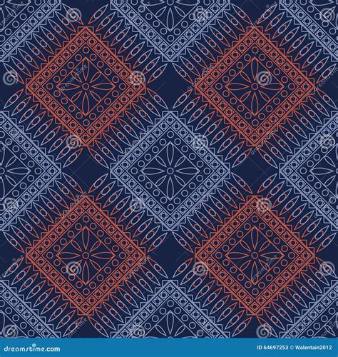 Seamless Vector Pattern Symmetrical Geometric Background With Red And Blue Rhombs And Circles