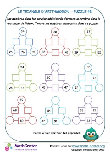 Arithmogone Triangle Puzzle 4b Fiches De Travail Math Center