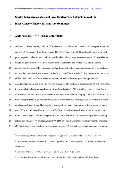 Pdf Spatio Temporal Analyses Of Local Biodiversity Hotspots Reveal The Importance Of