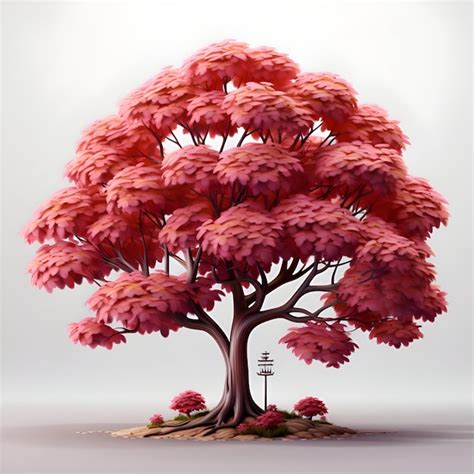 Premium Photo Autumnal Tree With Pink Leaves 3d Render Illustration