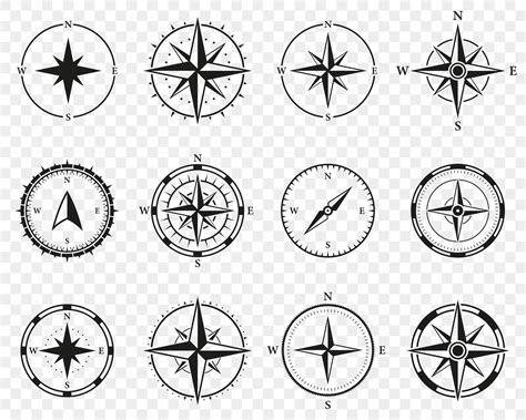 Compass Silhouette Icon Set Adventure Direction To North South West