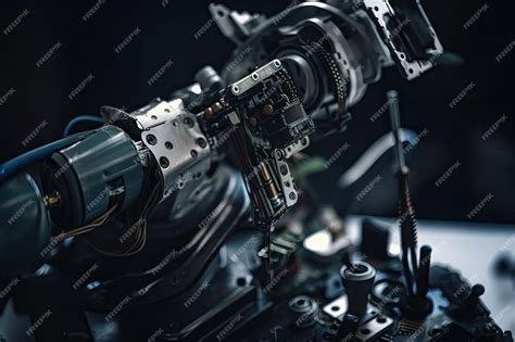 Premium Ai Image Closeup Of Robot Arm With Tools And Parts For Repair Created With Generative Ai