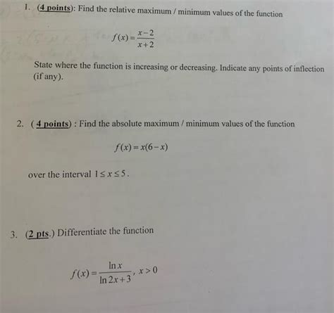 Solved 1 4 Points Find The Relative Maximumminimum