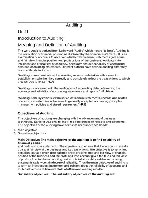 Auditing Notes Pdf Audit Internal Control