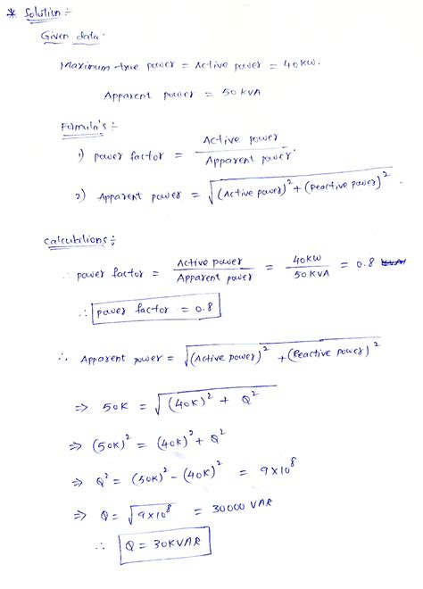 [solved] Calculate The Power Factor Pf And Reactive Power Q Of A 50 Kva Course Hero