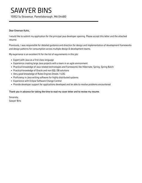 Principal Java Developer Cover Letter Velvet Jobs