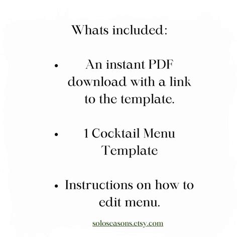 Editable Cocktail Menu Template Printable Cocktail Menu Editable Drink Menu Digital Cocktail