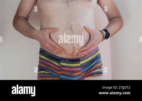 Man In Underwear With Fat Belly Overweight Male Body Isolated On White