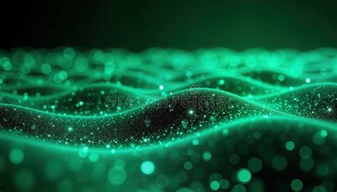 Abstract Digital Landscape With Green Glowing Waves Particles Futuristic Graphic Design With