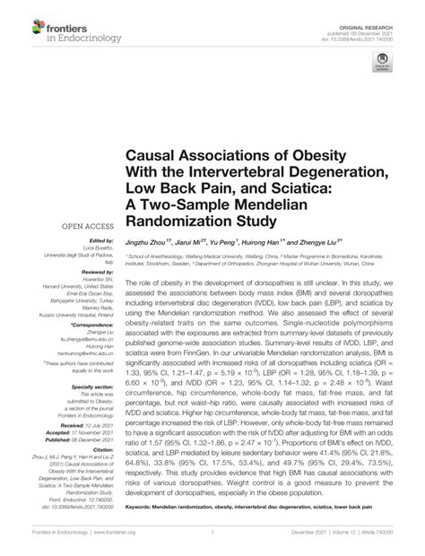 Pdf Causal Associations Of Obesity With The Intervertebral