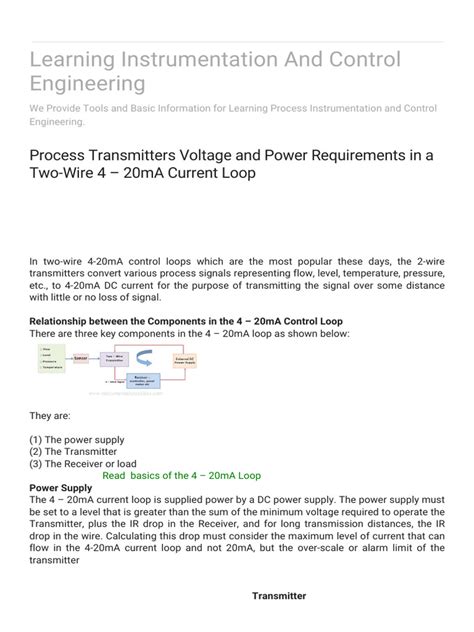 process transmitters voltage and power requirements in a two wire 4