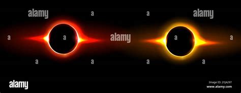 Solar Or Lunar Eclipse Circles Set Isolated On Black Background Vector