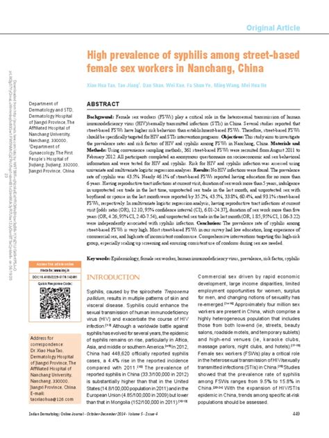 High Prevalence Of Syphilis Among Street Based Female Sex Workers In
