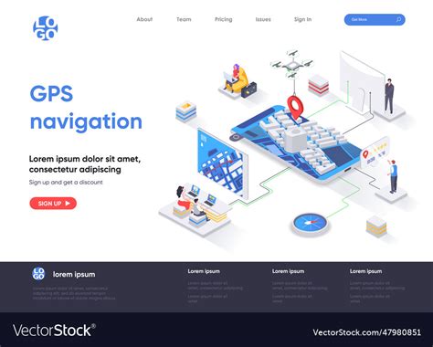 Gps Navigation Isometric Landing Page Geolocation Vector Image