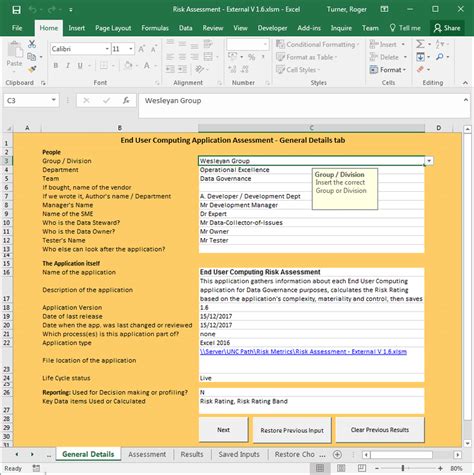 Risk Assessment Application Screen General Details Download