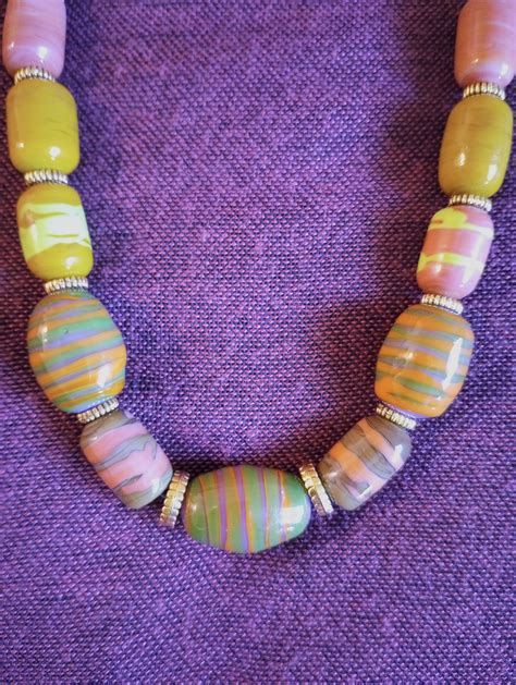 Handmade Hot Glass Flamework Glass Bead Necklace In Earth Tones And