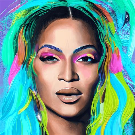 Beyonc Digital Painting With Colorful Hair Splashes Creative Fabrica