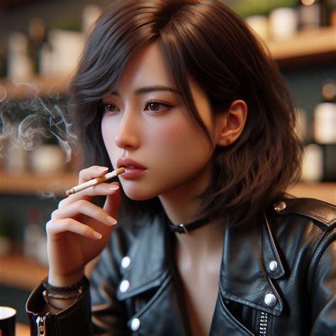 Japanese Beauty Smoking In Leather Ai Generated Artwork Nightcafe