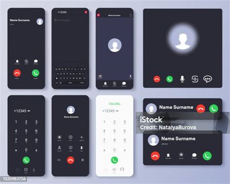 모형 수신 전화 음성 메일 화면 스마트 폰 인터페이스 벡터 템플릿 응용 프로그램에 대한 플랫 Ui Ux 새 호출 화면 템플릿입니다 벡터 절연 일러스트 터치 스크린 전화