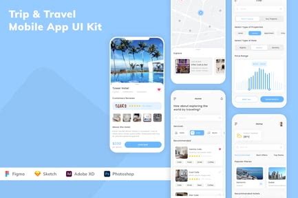Trip And Travel Mobile App Ui Kit Ux And Ui Kits Ft Trip And Location